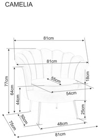 Sametové křeslo CAMELLIA 81 cm šedé