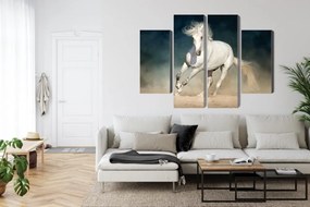 Vícedílný obraz Bílý Kůň Ve Cvalu Nedostatek Nedostatek Plátno Canvas 160x120