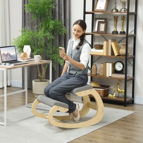 HOMCOM Ergonomický houpací kloubní židle pro home office, ke zlepšení držení těla, světle šedá