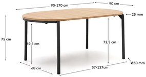 Kulatý rozkládací jídelní stůl s deskou v dubovém dekoru v přírodní barvě ø 90 cm Montuiri – Kave Home