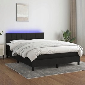 Box Spring Postel S Matrací A Led Černá Textil Černá Blok se čtverci 140