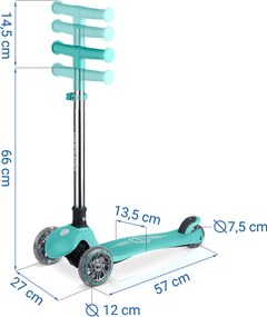 Ricokids Glow tříkolová balanční koloběžka pro děti, svítící ve tmě - tyrkysová