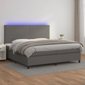 Box spring postel s matrací a LED šedá 200x200 cm umělá kůže 3135847