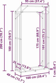 vidaXL Stojan na palivové dřevo s krytem proti dešti 100x40x200 cm [4104948]