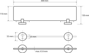 Sapho X-ROUND E skleněná polička 300x130mm, mléčné sklo, chrom XR601