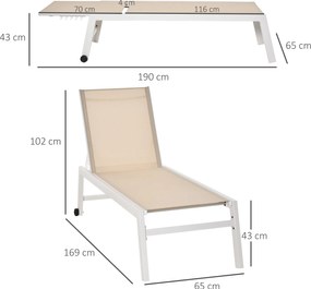 Zahradní lehátko Outsunny s pětistupňovým opěradlem hliník krémově bílé 169x65x102cm pro zahradu balkon terasu | Aosom.de
