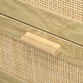HOMCOM Komoda s 4 zásuvkami v boho stylu s ratanovým předním panelem, světle dřevěná, 90Š x 45H x 108,5V cm