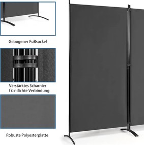 Costway 3 panelový dělič pokojů Skládací látková zástěna – 260 × 183 cm, šedá
