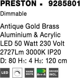 Závěsné LED svítidlo NOVA LUCE PRESTON 49W 3000K 9285801 stmívatelné Triac