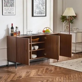Aosom Komoda ve stylu Mid-Century Modern, 3D vlnkový design, do obývacího pokoje, jídelny, kanceláře, 150 x 40 x 80 cm, Hnědá