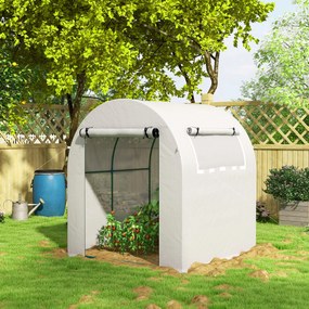 Zeleninový skleník Outsunny 180x180x200 cm Malý tunelový skleník s rolovacím dveřmi a oknem pro pěstování rostlin a květin Bílá