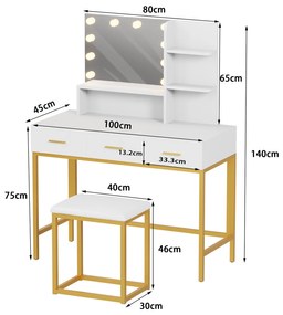 Toaletní stolek ELARA s LED osvětlením bílý