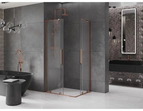 Mexen Velar L Duo, sprchový kout s posuvnými dveřmi 100 x 90 cm, 8mm čiré sklo, růžové zlato, 871-100-090-02-03-60