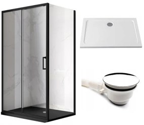 BPS-koupelny Obdélníkový sprchový kout HYD-OK103A 100x80 černý/transparent + vanička HYD-OSV-ST03A bílá