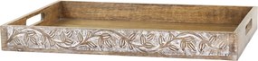 Servírovací podnos z mangového dřeva s řezbami Tours - 59*35*5 cm
