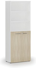 Kombinovaná kancelářská skříň PRIMO WHITE, dveře na 3 patra, 800 x 420 x 2128 mm, bílá/dub přírodní