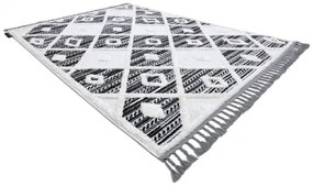 koberec MAROC P662, černo bílá střapce, vzor diamant, Berber, Mar velikost 160x220 cm | krásné koberce cz