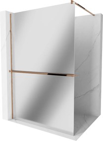 Mexen Kioto+, sprchová zástěna s poličkou a držákem na ručníky 70 x 200 cm, 8mm sklo vzor zrcadlo, profil růžové zlato, 800-070-121-60-50