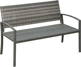 Zahradní lavička Outsunny z polyrattanu pro 2 osoby, odolná vůči UV záření, s ergonomickými opěrkami a opěradlem, zahradní nábytek, lavička pro park s