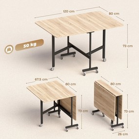 HOMCOM rozkládací jídelní stůl na kolečkách pro 4–6 osob, dub, 120 × 80 × 73 cm