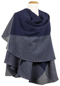 Vlněné pončo z jehněčí vlny Navy Dark Grey Block - John Hanly