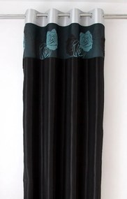 Závěsy černé barvy s květy Šířka: 140 cm | Délka: 250 cm (v sadě 1 kus)