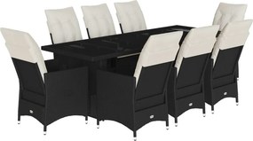 9dílný zahradní bistro set s poduškami černý polyratan 3277234