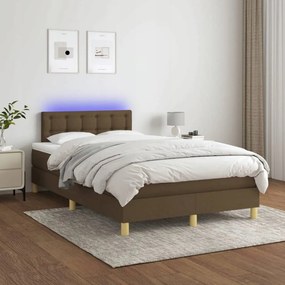 Box Spring Postel S Matrací A Led Textil Tmavě Hnědá tlačítka 120 x 200 c