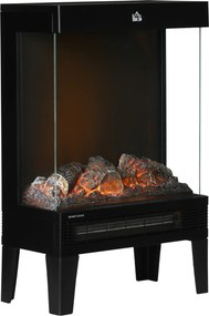 HOMCOM Elektrický krb, 2000 W, volně stojící krb s topením, LED 3D plamenový efekt, 4 úrovně jasu, elektrický krb s termostatem, ochrana proti přehřá…