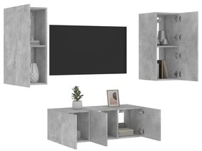 4dílná obývací stěna s LED betonově šedá kompozitní dřevo - Default Title