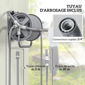 Zavlažovací buben Outsunny s 20m hadicí a 2m vstupem, nastavitelná dvoufázová trysky, nástěnný nebo samostatný
