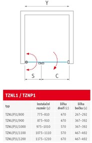 Roth TOWER LINE TZNL1/TZNP1 Zlamovací sprchové dveře pro instalaci do niky 100 cm Orientace vany: Pravá