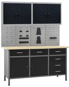 Pracovní stůl se čtyřmi nástěnnými panely a dvěma skříňkami 3053435