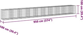 Gabionový koš s víkem 950 x 100 x 100 cm pozinkované železo 3295207