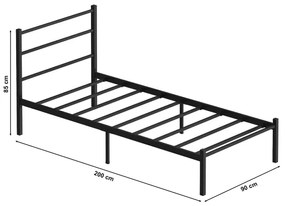 Kovová jednolůžková postel FERON 90x200 cm černá nosnost 120 kg