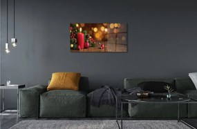 Obraz na skle Svíčka větvičky cetky prkno 140x70 cm
