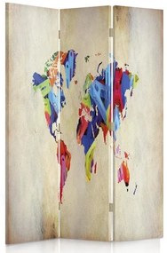 Ozdobný paraván Retro mapa světa - 110x170 cm, třídílný, obustranný paraván 360°