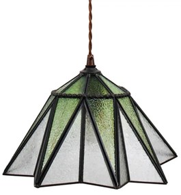 Zelený závěsný Tiffany lustr ve tvaru květu Luned – 31x107 cm