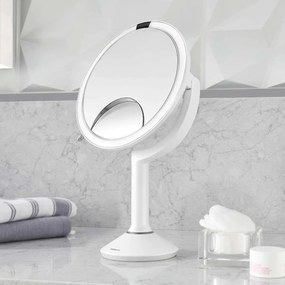 Kosmetické zrcátko Simplehuman Sensor TRIO, LED osvětlení, 1x/5x/10, dobíjecí, bílá nerez