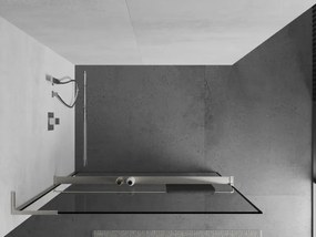 Mexen Kioto+ L, sprchová zástěna Walk-In s poličkou a věšákem 70 x 200 cm, 8mm čiré sklo černý vzor, ​​broušená ocel profil, 800-070-123-97-70