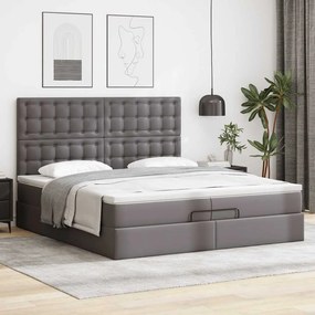 Osmanský rám postele s matrací šedá 200x200cm umělá kůže 3313873