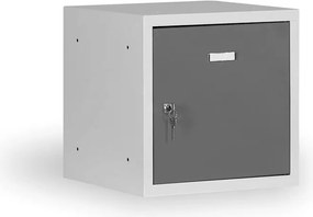 Šatní skříňka s uzamykatelným boxem 400 x 400 x 400 mm, cylindrický zámek, tmavě šedé dveře