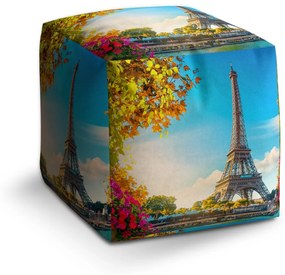 Sablio Taburet Cube Paříž Eifellova věž Flowers: 40x40x40 cm