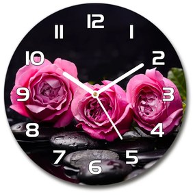 Wallmuralia Skleněné hodiny kulaté Růžové růže fi 30 cm