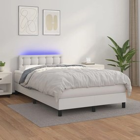 Box spring postel s matrací a LED bílá 120x200 cm umělá kůže 3134214