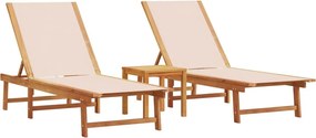 Zahradní lehátka 2 ks se stolkem krémová akácie a textilen 3279252