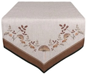 Hnědý bavlněný běhoun s podzimním motivem přírody a houbiček Little Fall Jewels – 50x160 cm