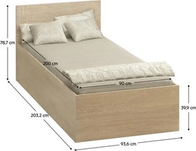 Postel 90x200 s kovovým roštem a úložným prostorem, dub sonoma, DOLI Kondela 0000398679