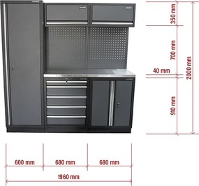 AKČNÍ SET Sestava 5 ks dílenského nábytku SET-CA01024 s nerezovou pracovní deskou MB-TGW53S