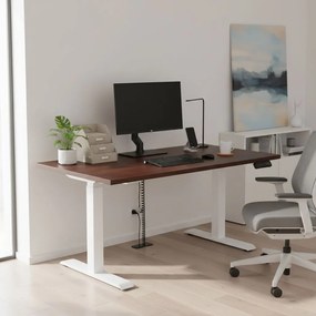Výškově nastavitelný stůl OfficeTech D, 140 x 80 cm, bílá podnož, wenge